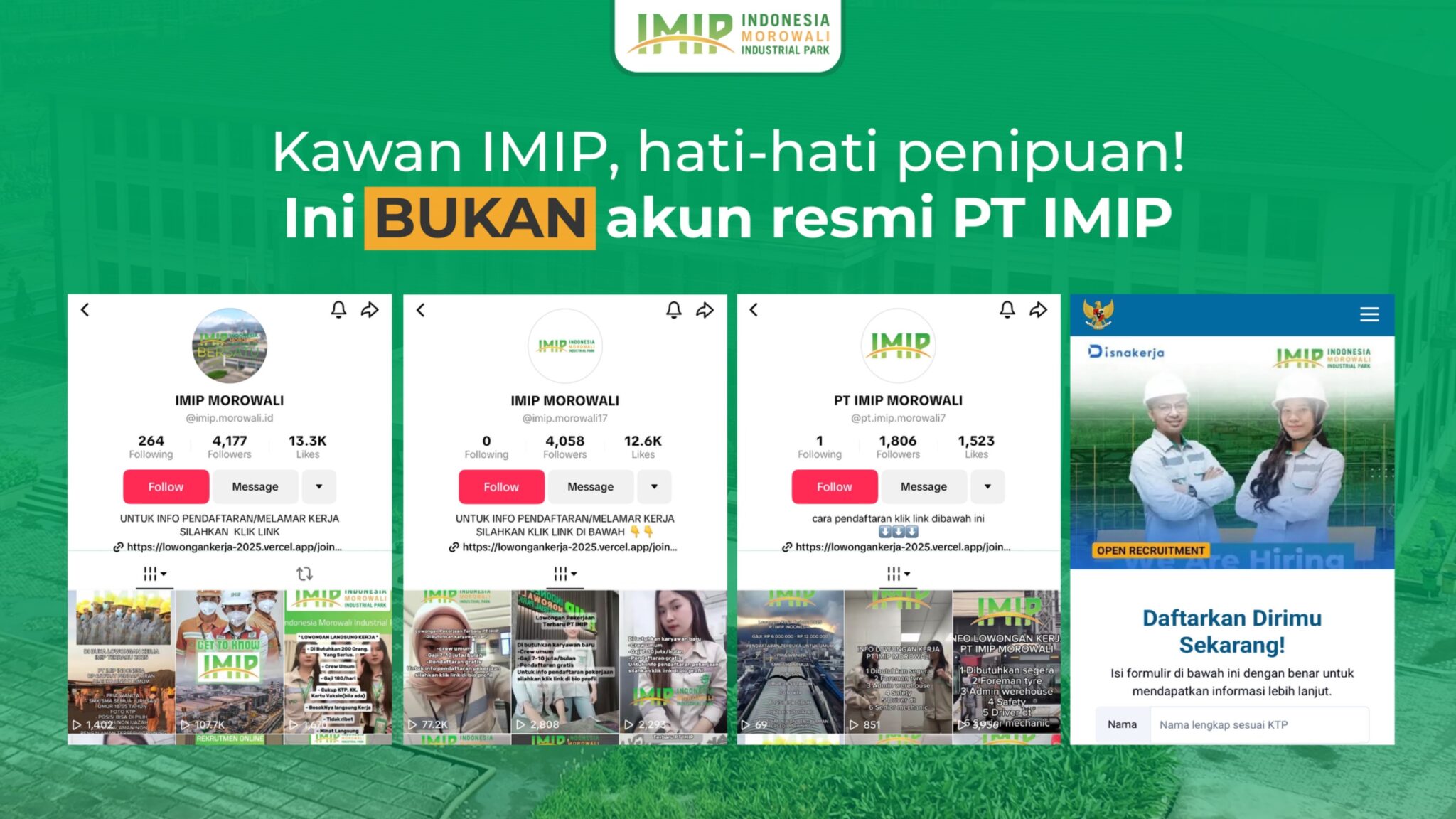 Masyarakat Harus Waspada Atas Penipuan Info Loker PT IMIP - PT Indonesia Morowali Industrial Park